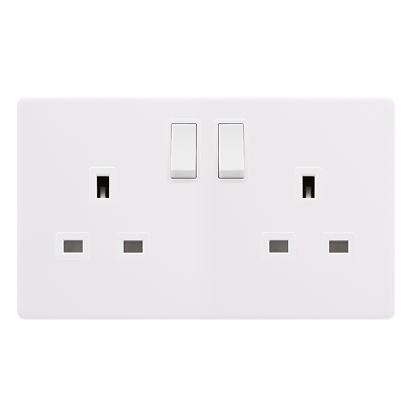Screwless Plate Polar White 13A 2 Gang DP Switched Plug Socket - White – SE Home