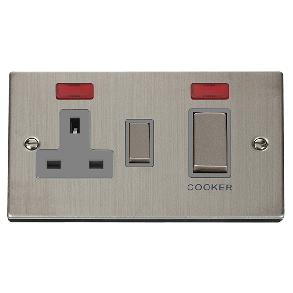 Stainless Steel Cooker Control Ingot 45A With 13A Switched Plug Socket ...