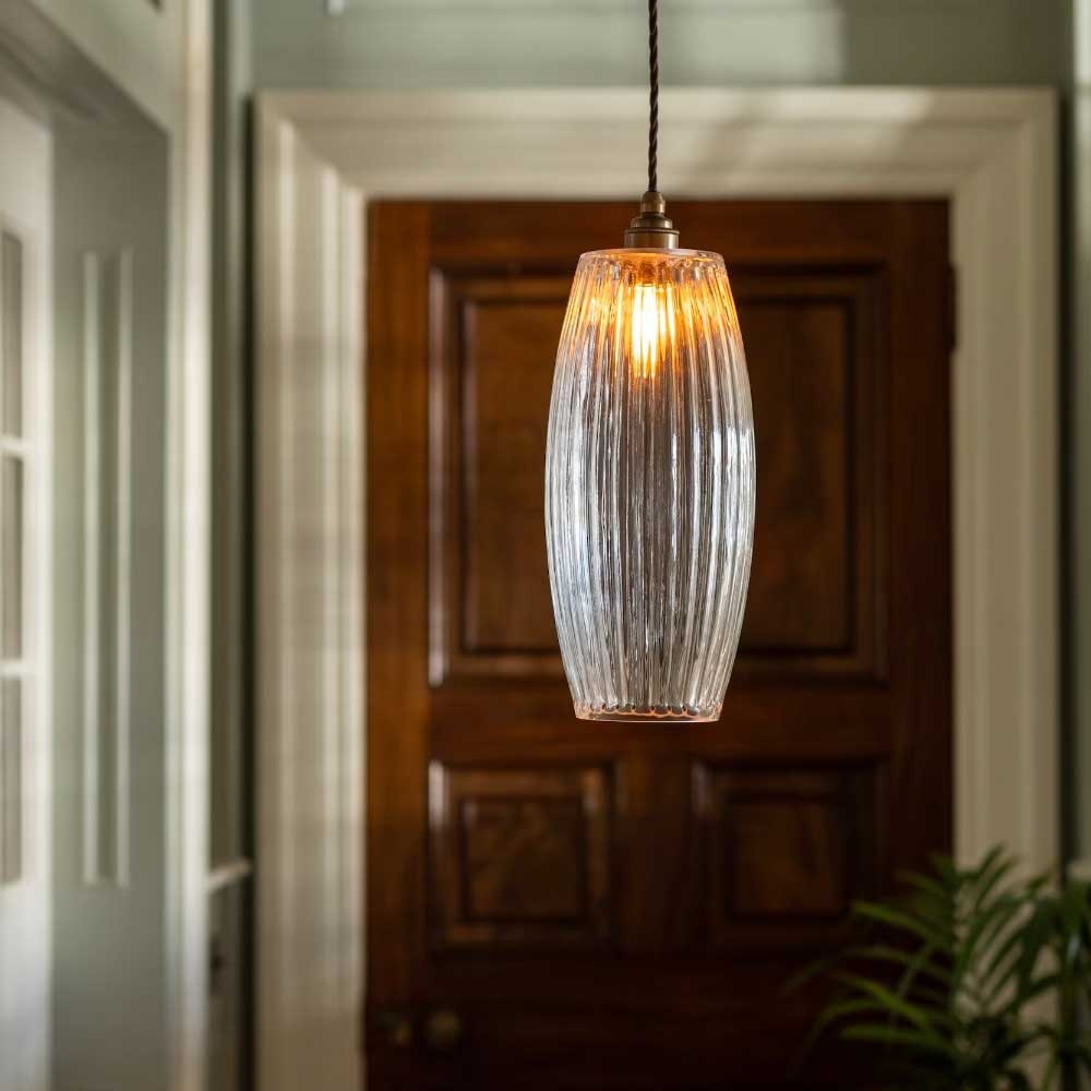 Henley Curve Fluted Glass Pendant Light - Old English Brass – SE Home