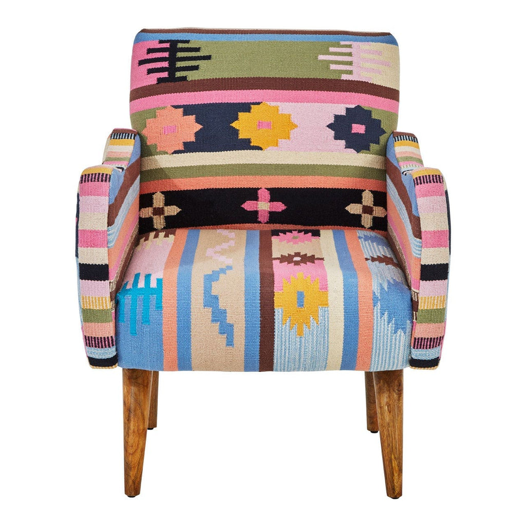 Cefena Multi-Coloured Fabric Chair With Mango Wood Legs – SE Home