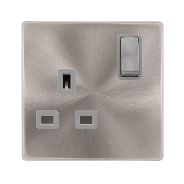 13A Ingot 1 Gang DP Switched Socket - Brushed Steel Cover Plate - Grey ...