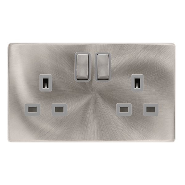 13A Ingot 2 Gang DP Switched Socket - Brushed Steel Cover Plate - Grey ...