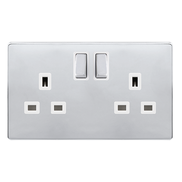 Screwless Plate Polished Chrome 13A Ingot 2 Gang DP Switched Plug Sock ...