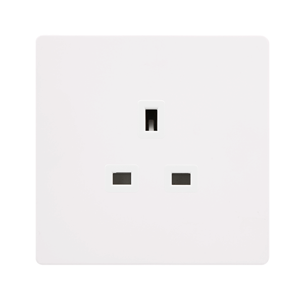 Screwless Plate White Metal 13A 1 Gang UnSwitched Plug Socket - White ...