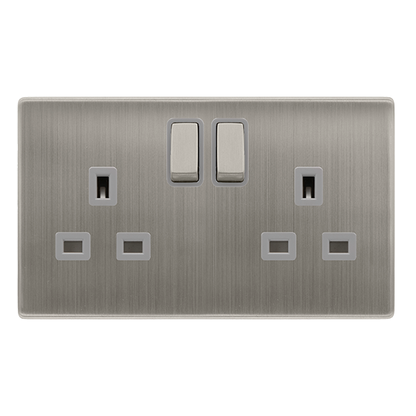 13A Ingot 2 Gang DP Switched Socket - Stainless Steel Cover Plate - Gr ...