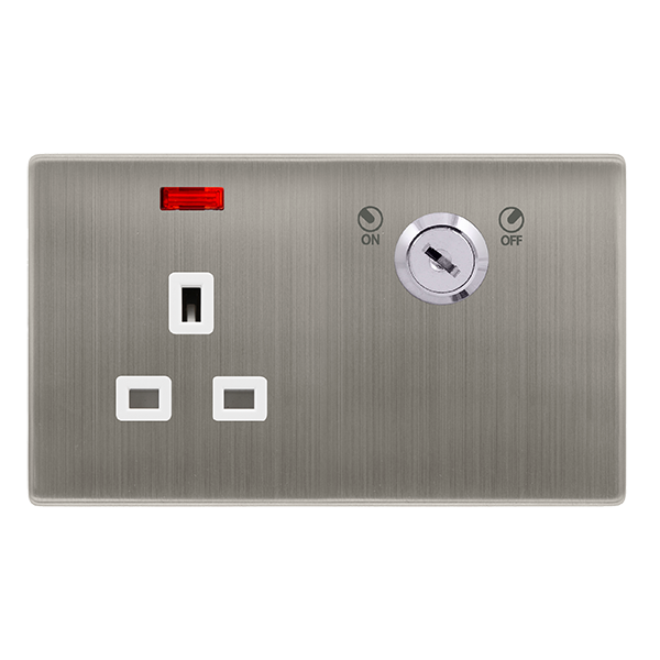 Screwless Plate Stainless Steel 13A 1 Gang Double Pole Key Lockable So ...