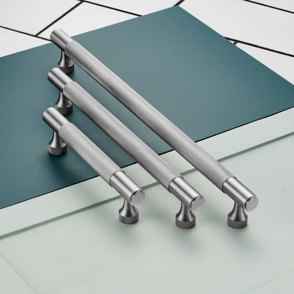 Knurled Brass Cupboard Bar Handle - Silver - Hole Centre 128mm – SE Home