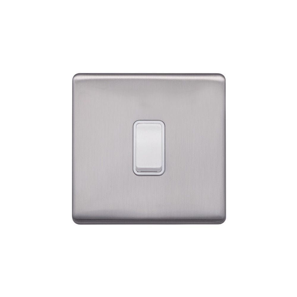 Screwless Raised - Brushed Chrome 1 Gang Intermediate Light Switch - W ...
