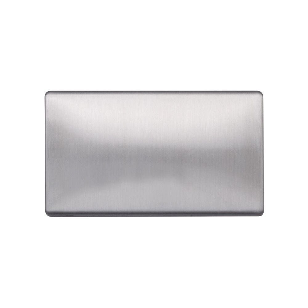 Screwless Raised - Brushed Chrome Double Blank Plates - Black Trim – SE ...