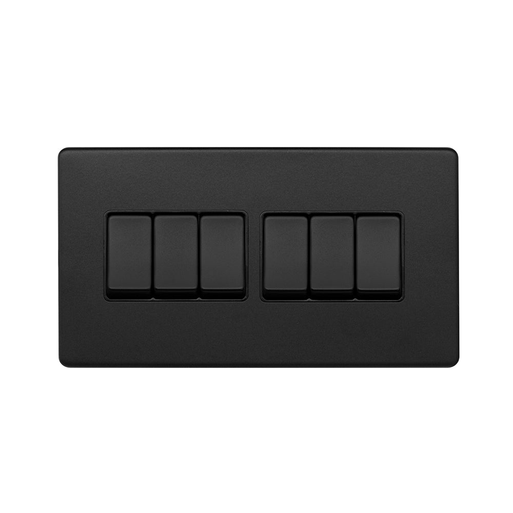 Screwless Matt Black 10A 6 Gang 2 Way Light Switch – SE Home