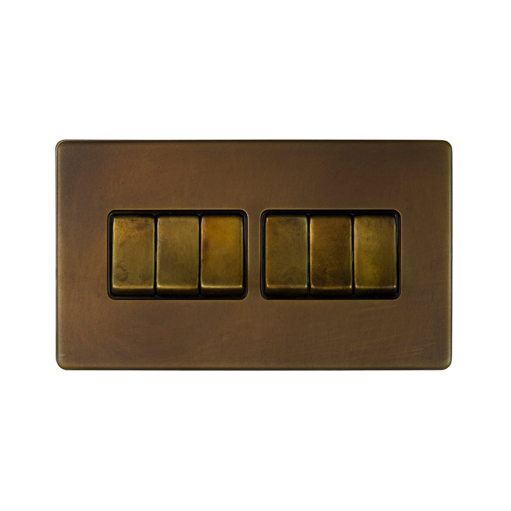 Screwless Vintage Brass 10A 6 Gang 2 Way Light Switch – SE Home