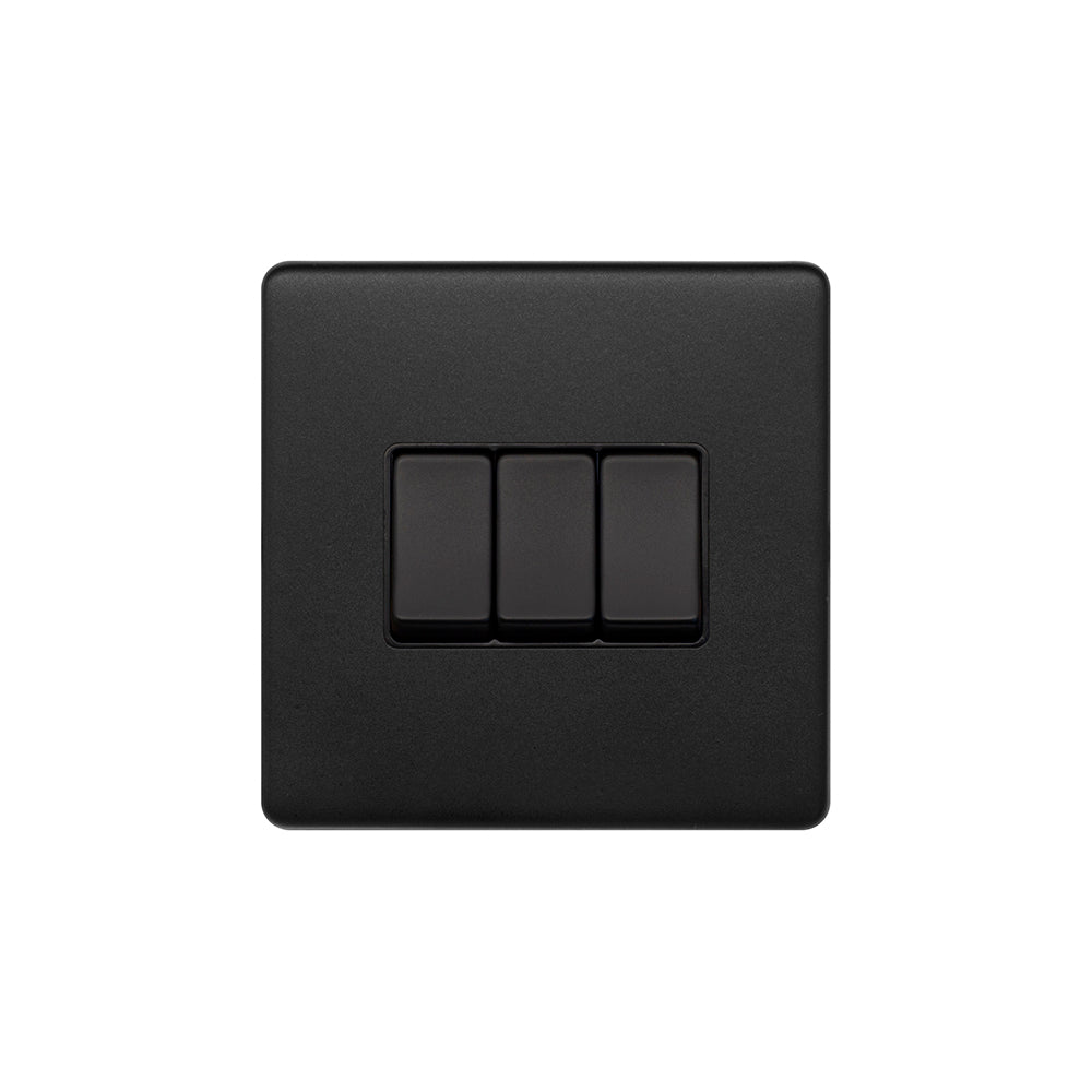 Screwless Matt Black 10A 3 Gang Intermediate Light Switch – SE Home