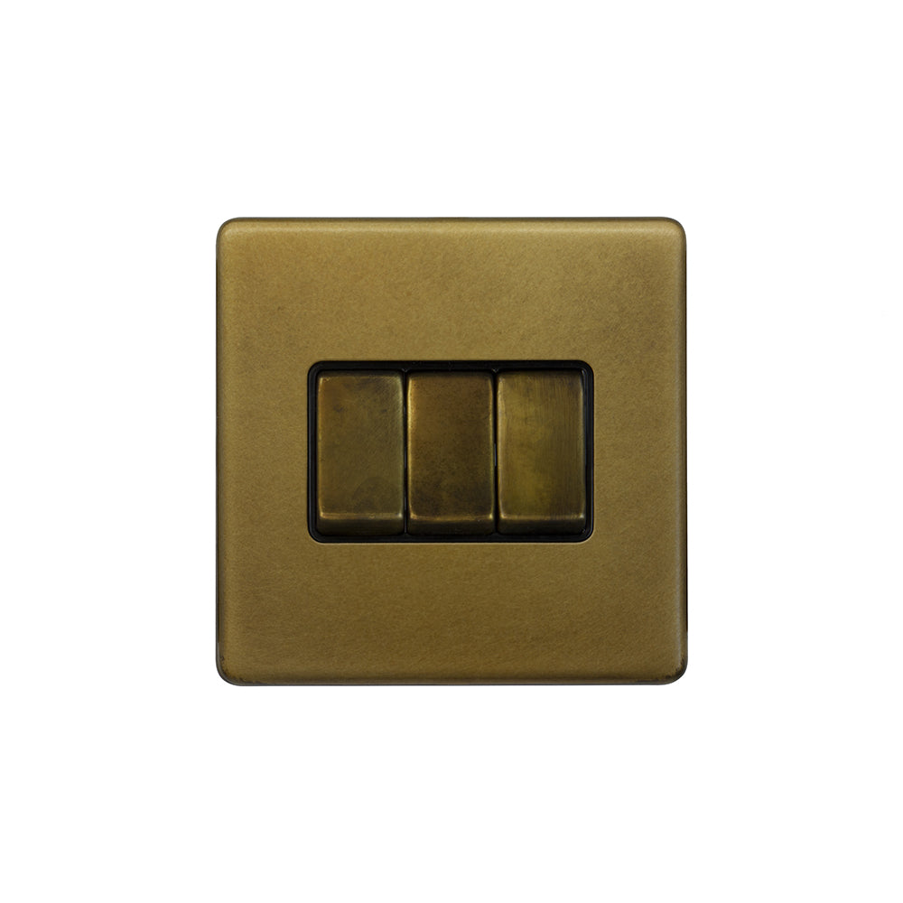 Screwless Old Brass 10A 3 Gang Intermediate Light Switch – SE Home