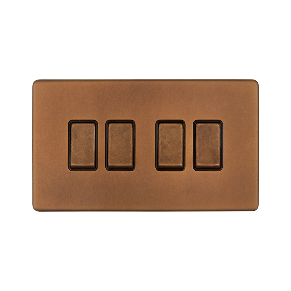 Screwless Antique Copper 4 Gang Switch With 1 Intermediate (3 x 2 Way ...