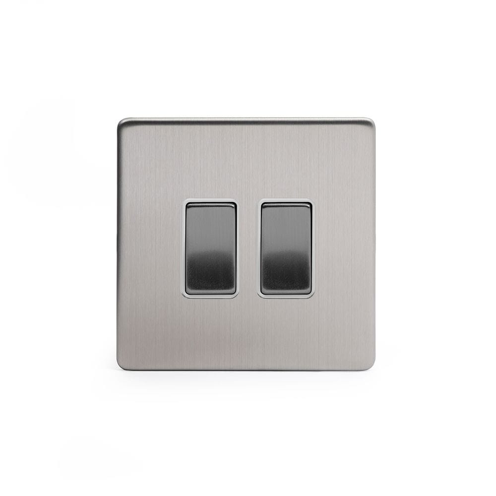 Screwless Brushed Chrome 2 Gang Intermediate & 2 Way Light Switch – SE Home