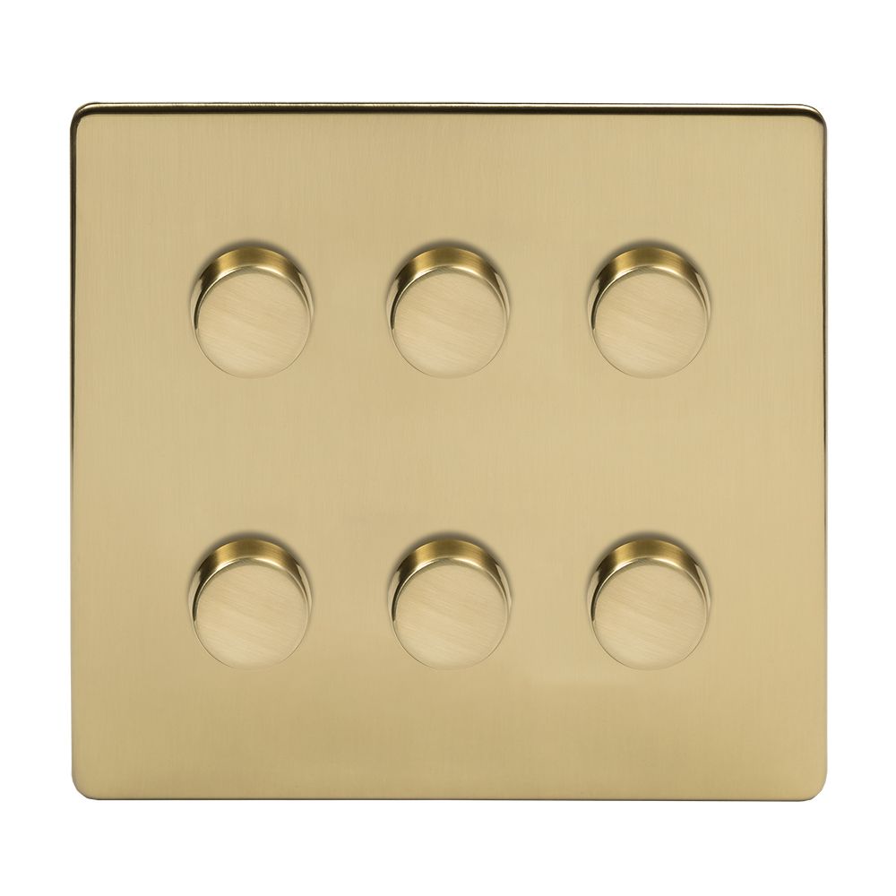 Screwless Brushed Brass 6 Gang 2 Way Intelligent Trailing Dimmer Light ...