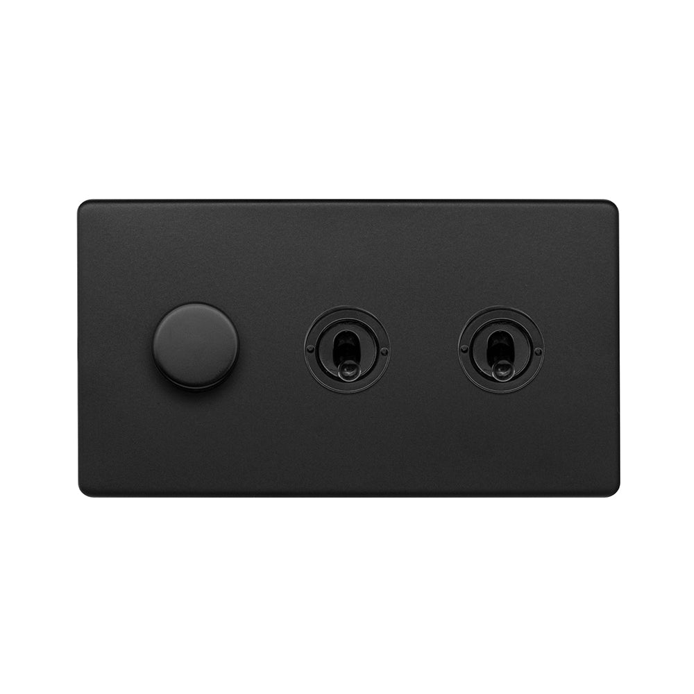 Screwless Matt Black 3 Gang Switch with 1 Dimmer – SE Home