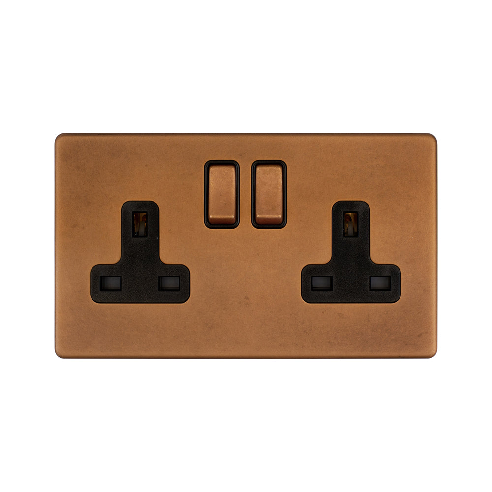 Screwless Antique Copper 2 Gang Double Pole Socket 13A – SE Home