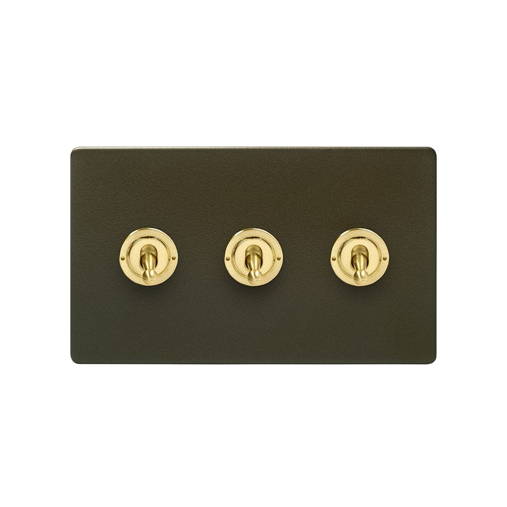 Screwless Fusion Bronze & Brushed Brass 20A 3 Gang 2 Way Toggle Light ...